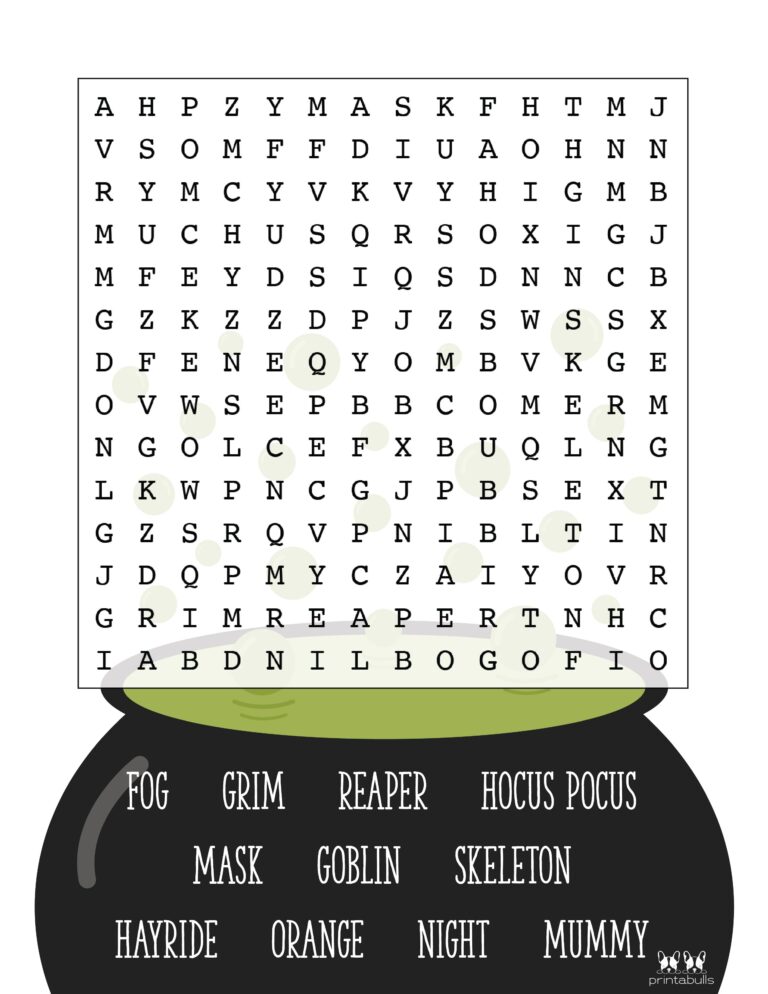 Free Printable Halloween Word Searches | Printabulls