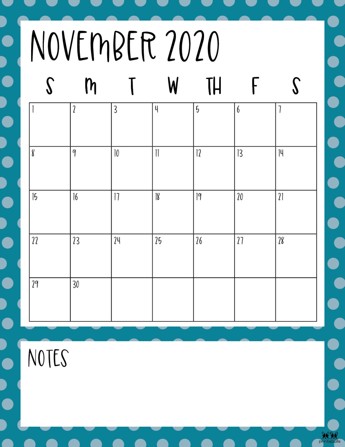 Free Printable November 2020 Calendars | Printabulls