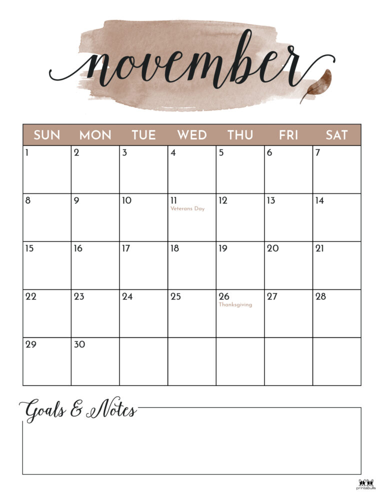 Free Printable November 2020 Calendars | Printabulls