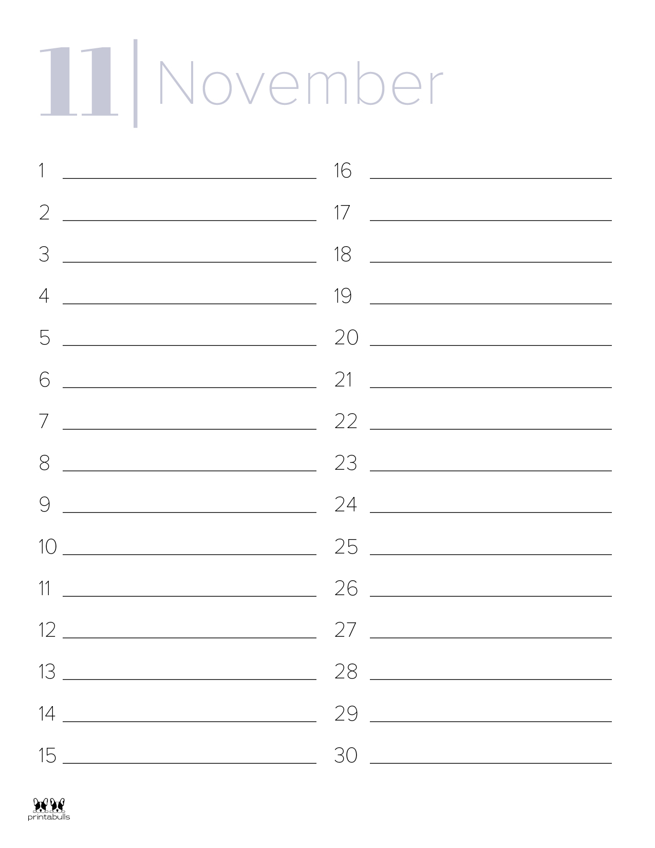 Free Printable November 2020 Calendars | Printabulls