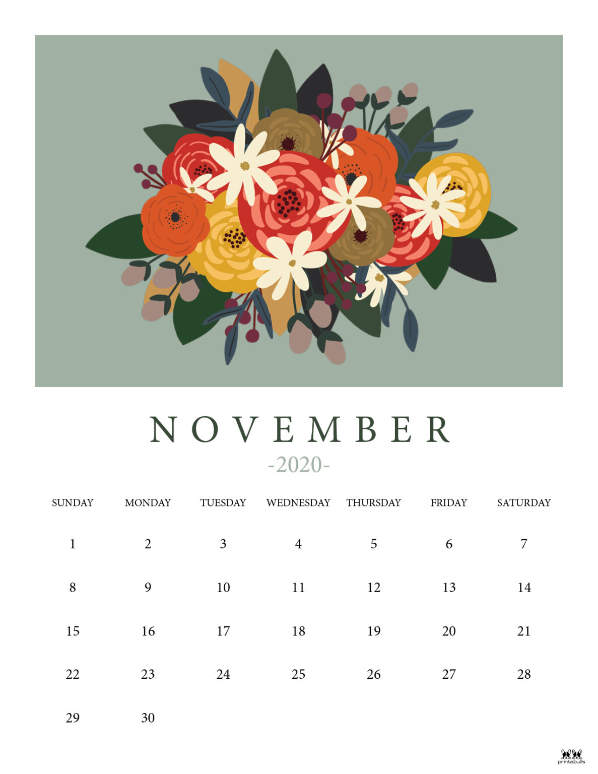 Free Printable November 2020 Calendars | Printabulls