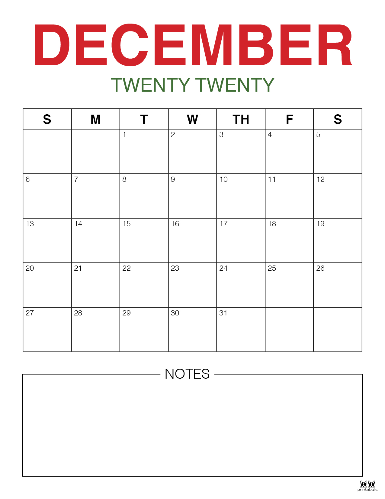 December 2020 Calendars | Printabulls
