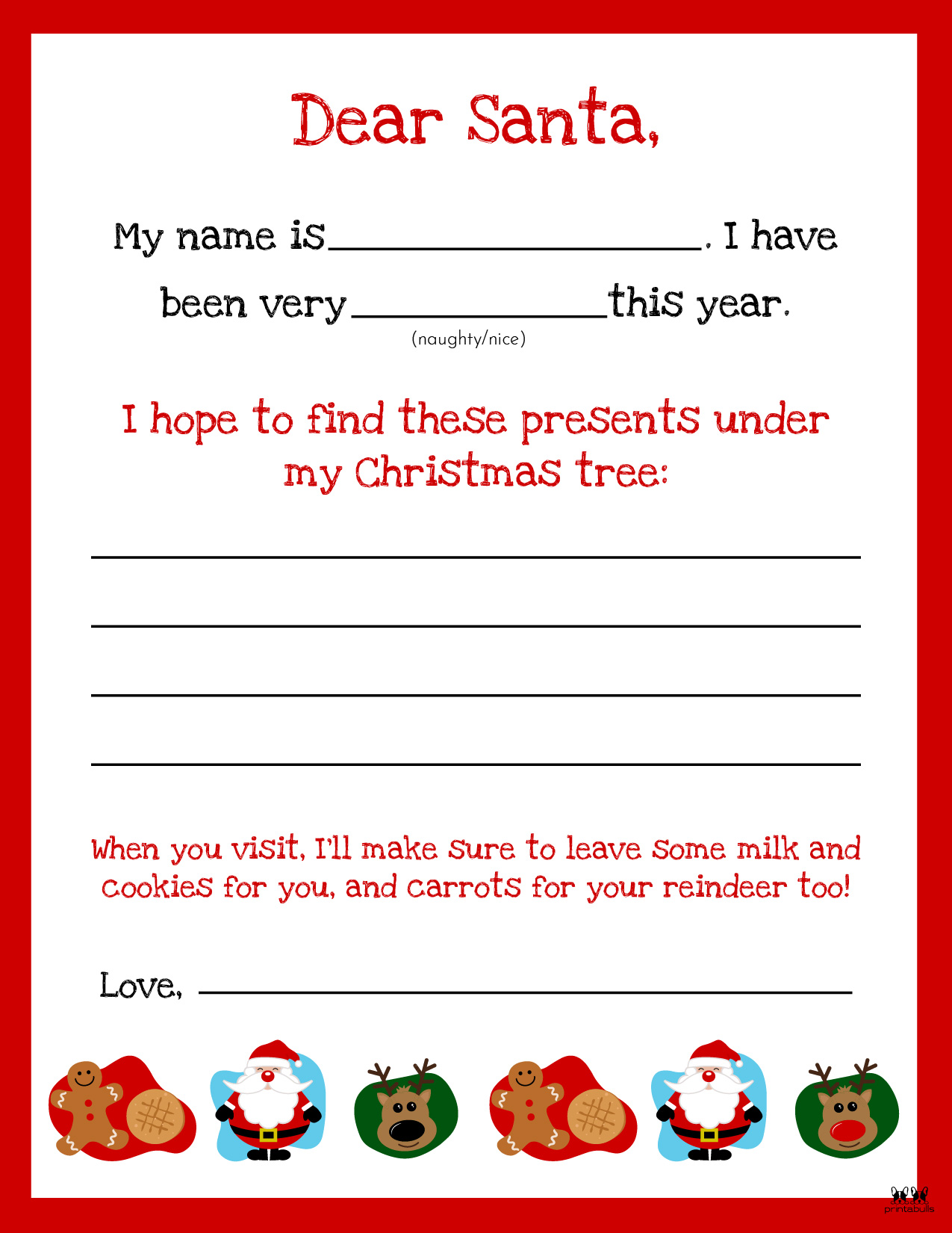Dear Santa Letter Printables - FREE | Printabulls