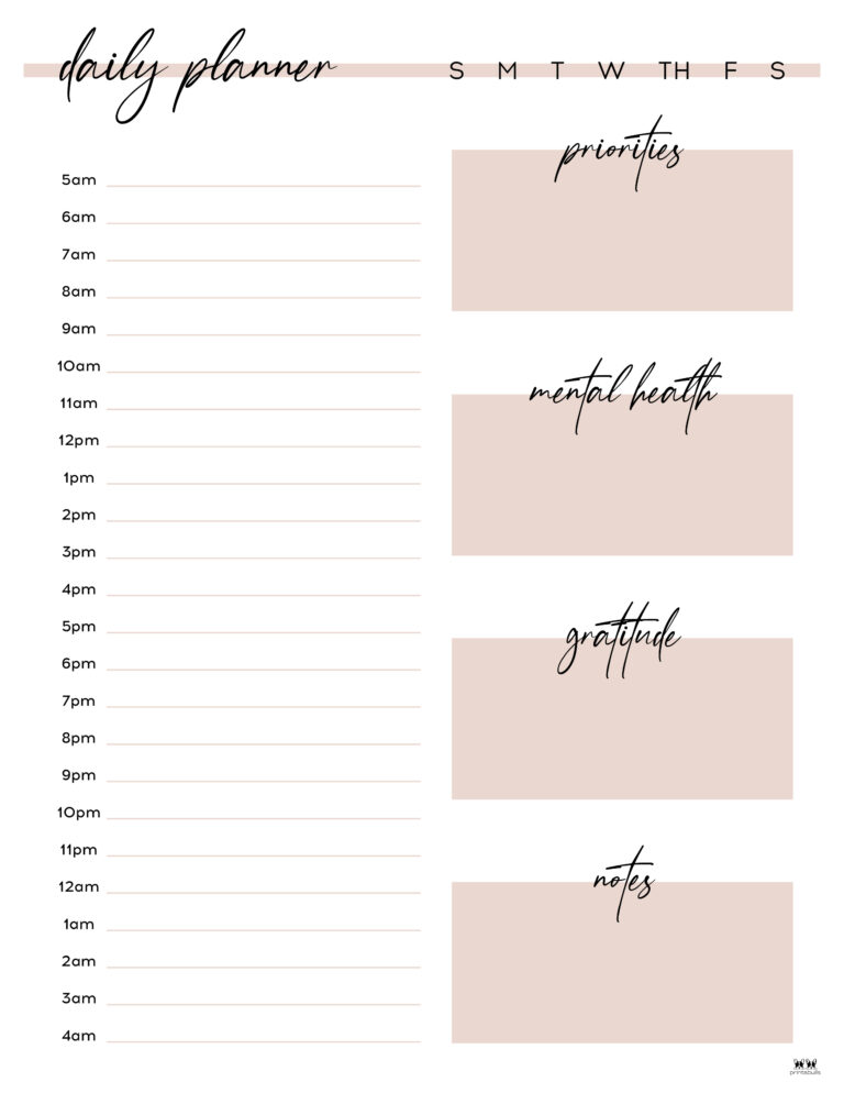 Hourly Planners - 25 FREE Printables | Printabulls