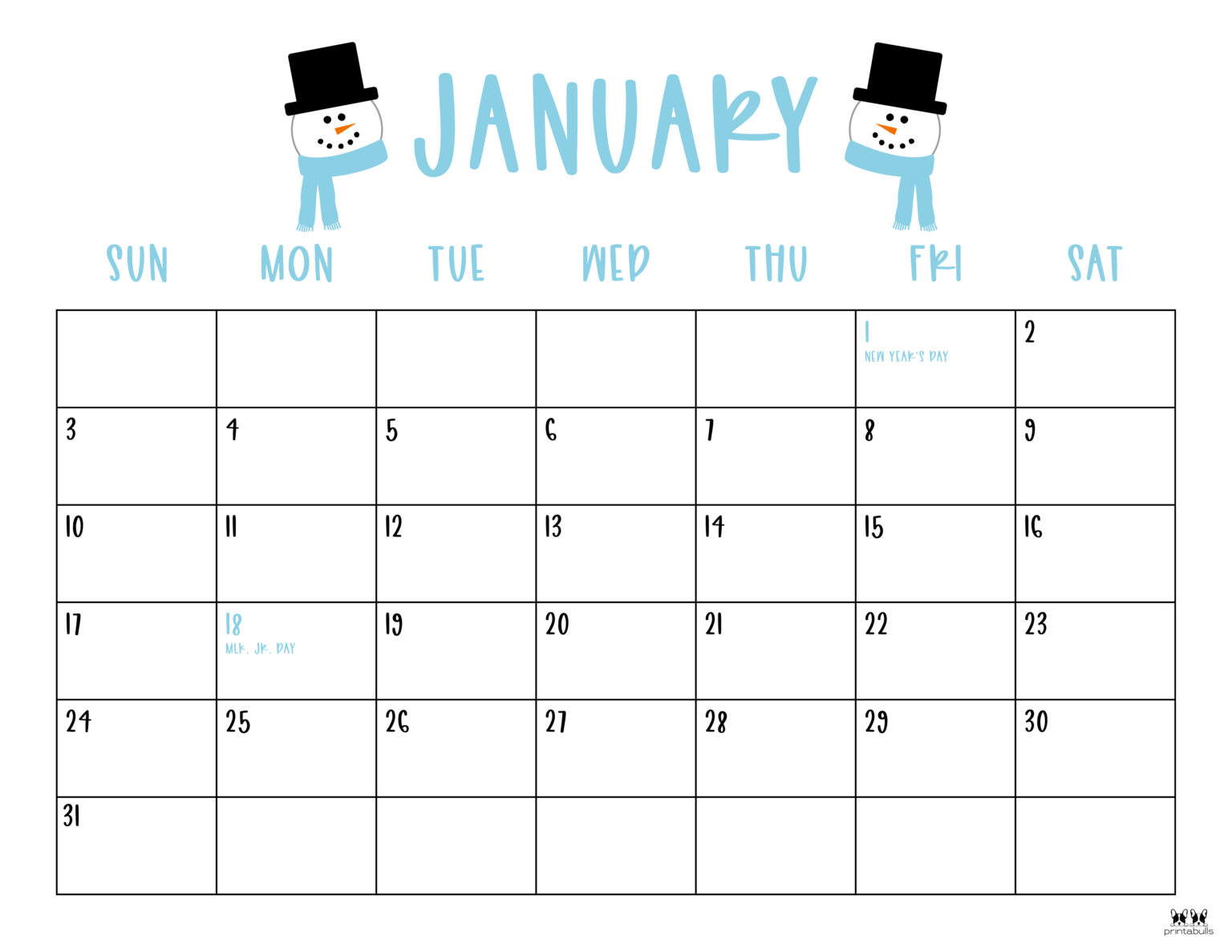 January 2021 Calendars - 15 Free Calendars | Printabulls