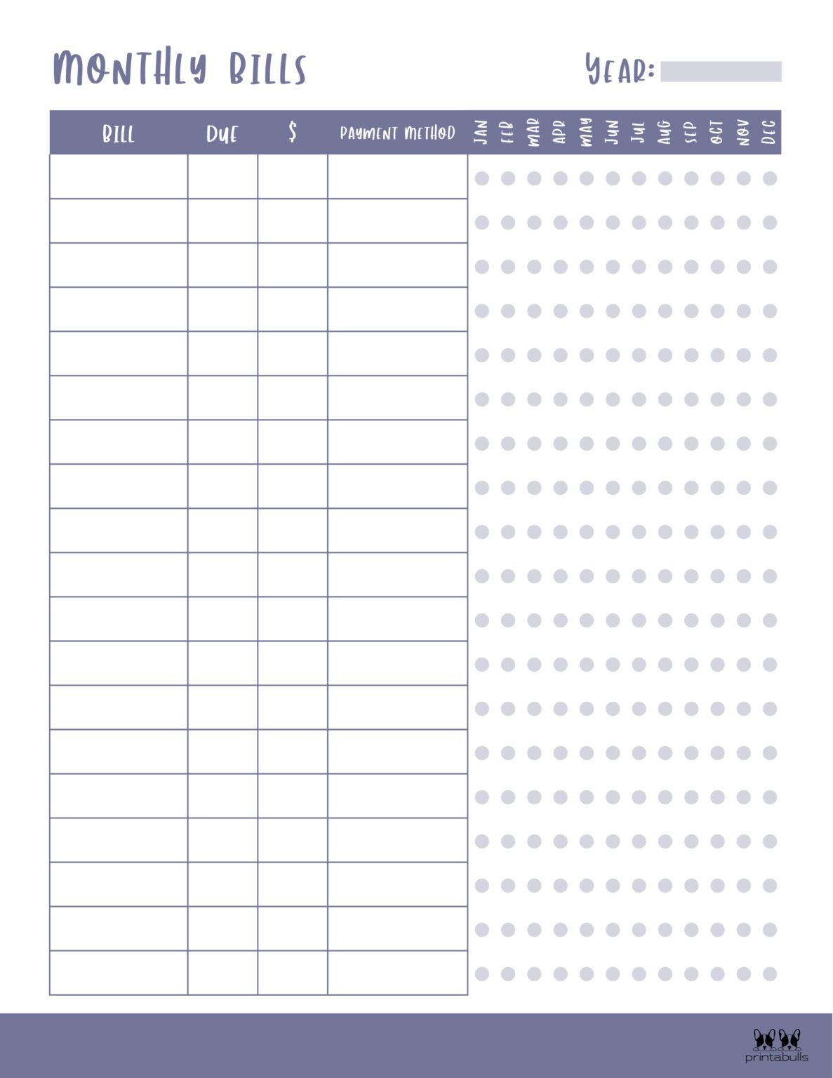 Monthly Bill Organizers - 23 Free Printables | Printabulls
