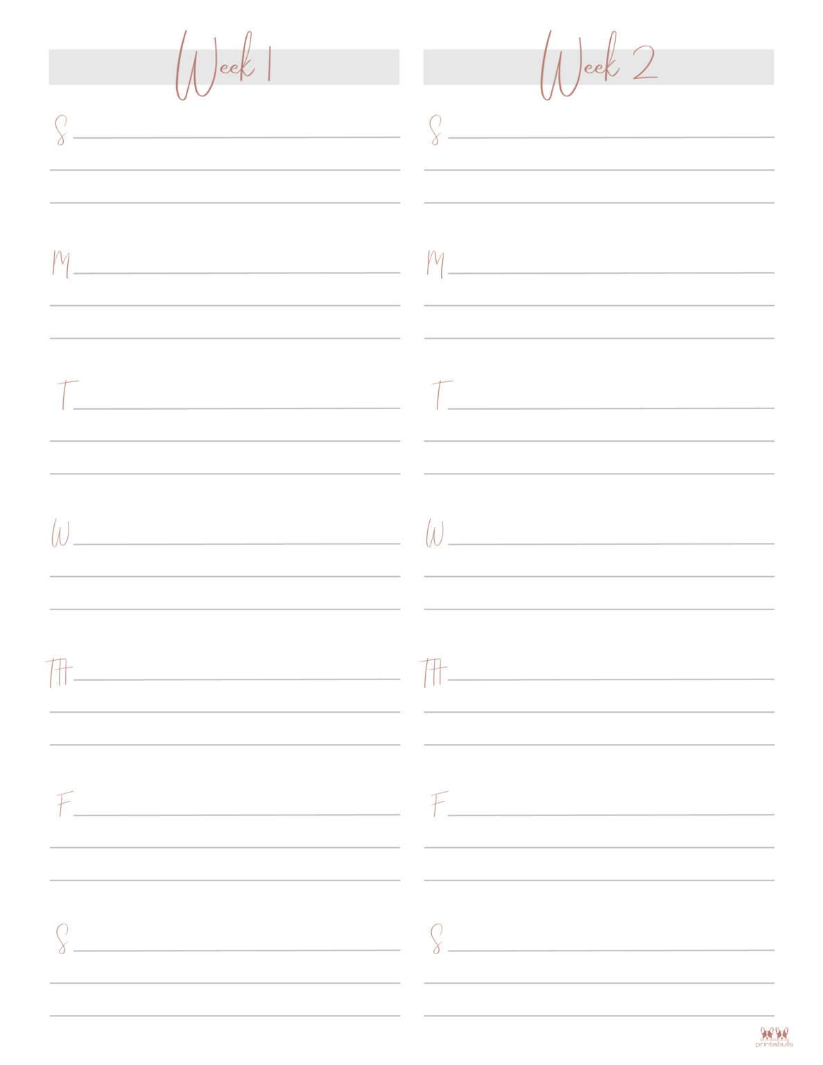 Two Week Planners - Free Printables | Printabulls