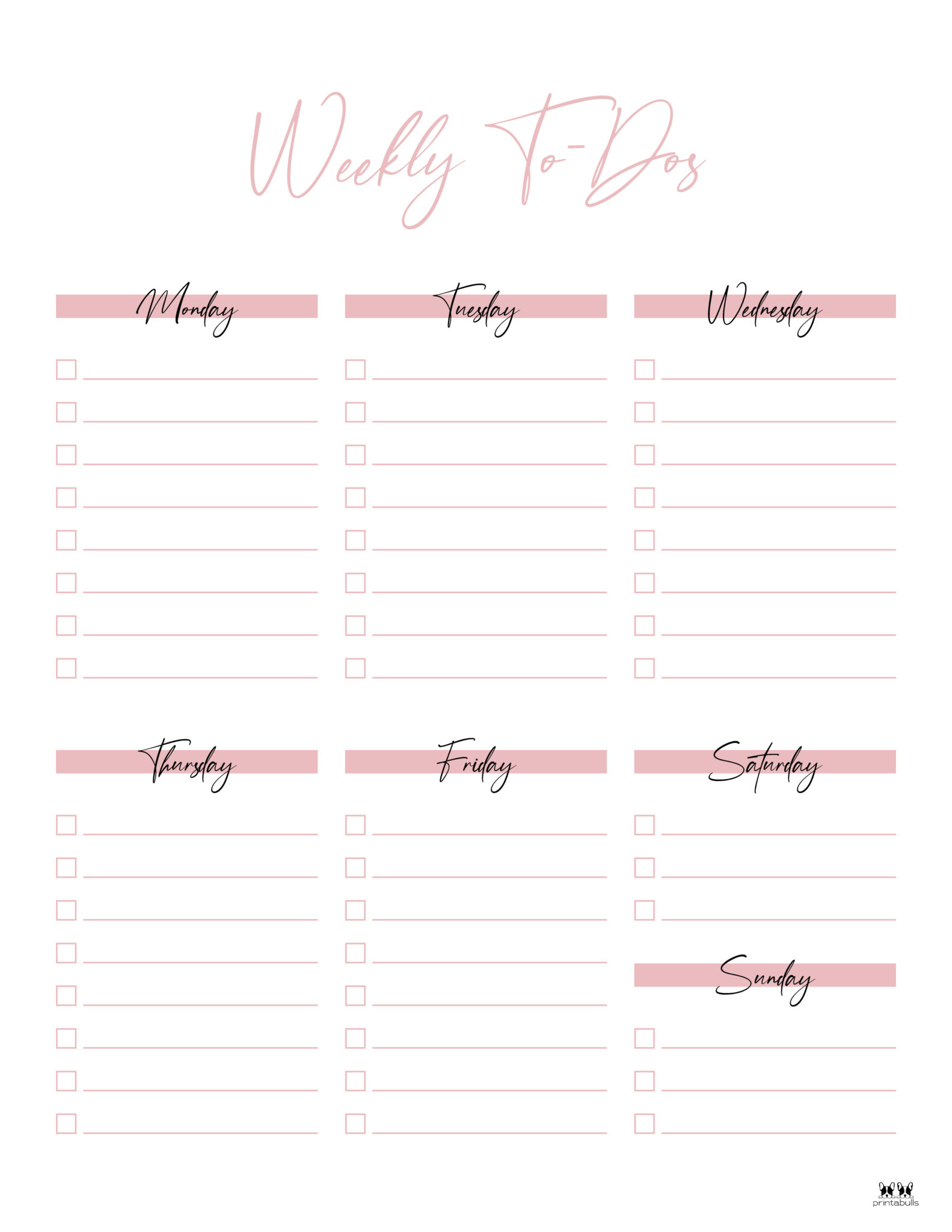 Weekly To Do List Printables - 15 Free Lists | Printabulls