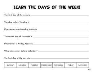 Days of the Week Worksheets & Printables - 50 Free Pages | Printabulls