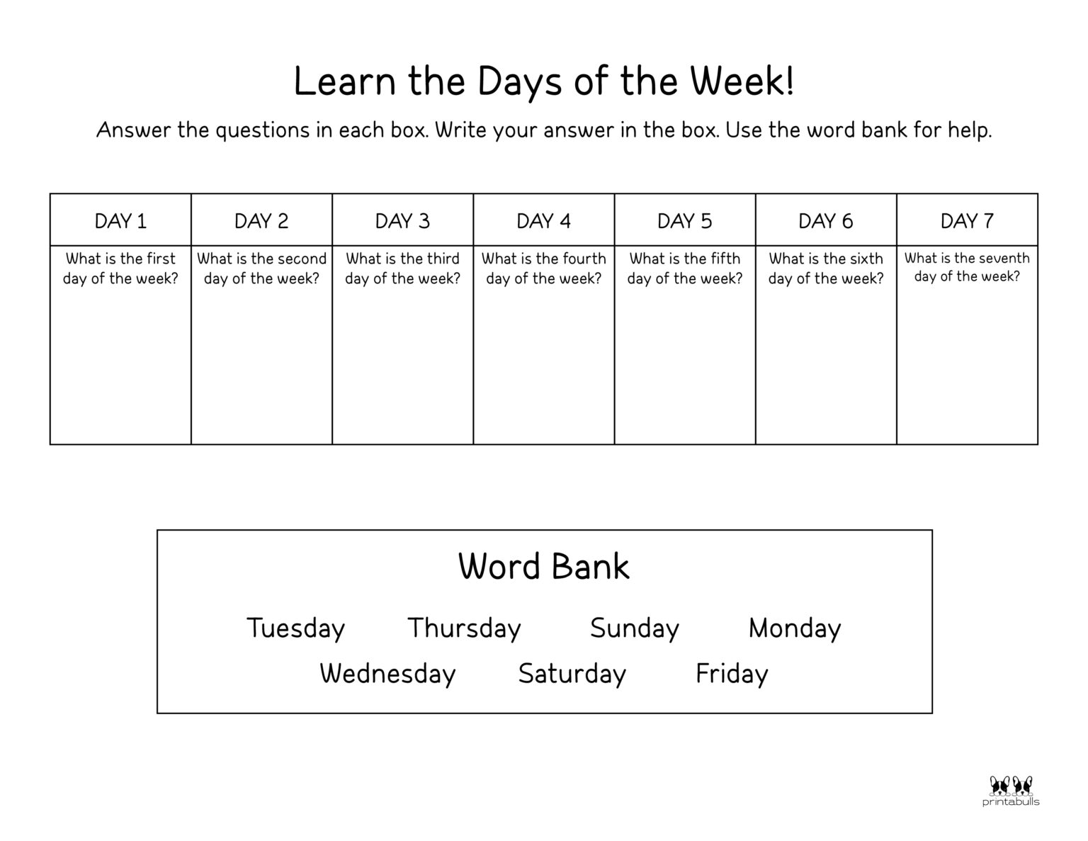 Days of the Week Worksheets & Printables - 50 Free Pages | Printabulls