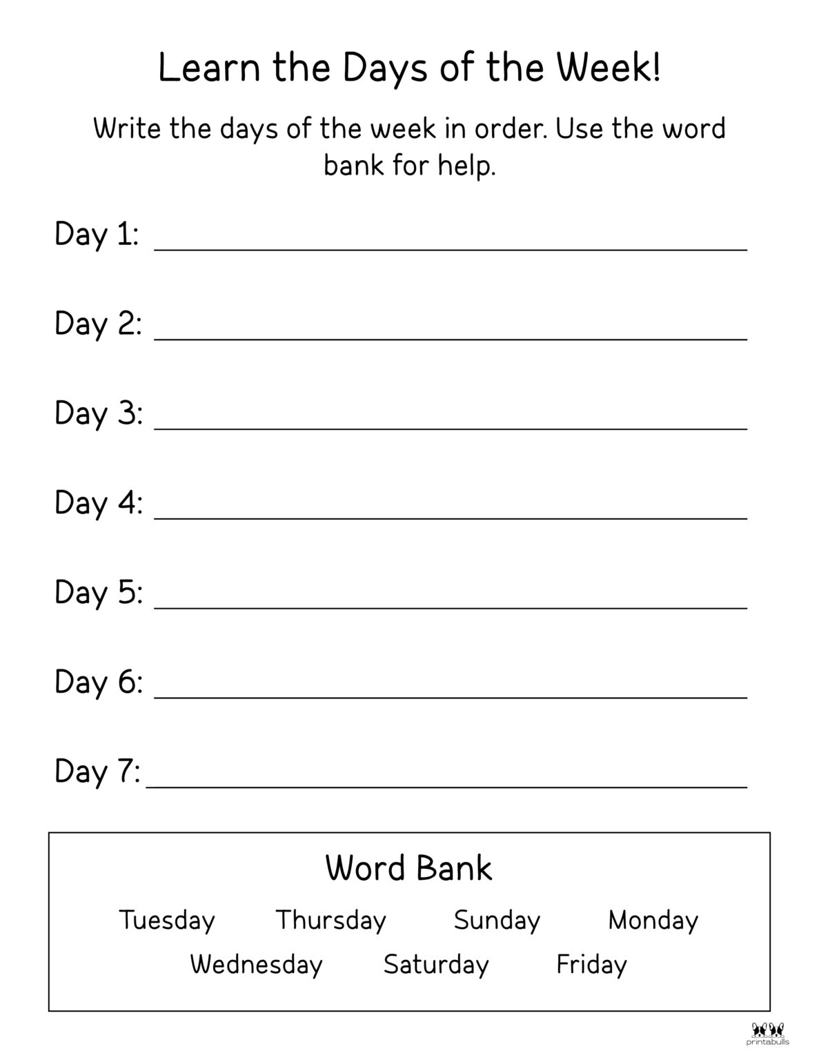 Days of the Week Worksheets & Printables - 50 Free Pages | Printabulls