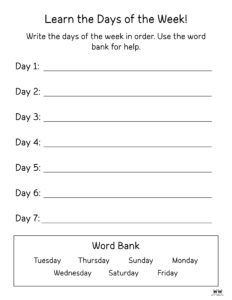 Days of the Week Worksheets & Printables - 50 Free Pages | Printabulls