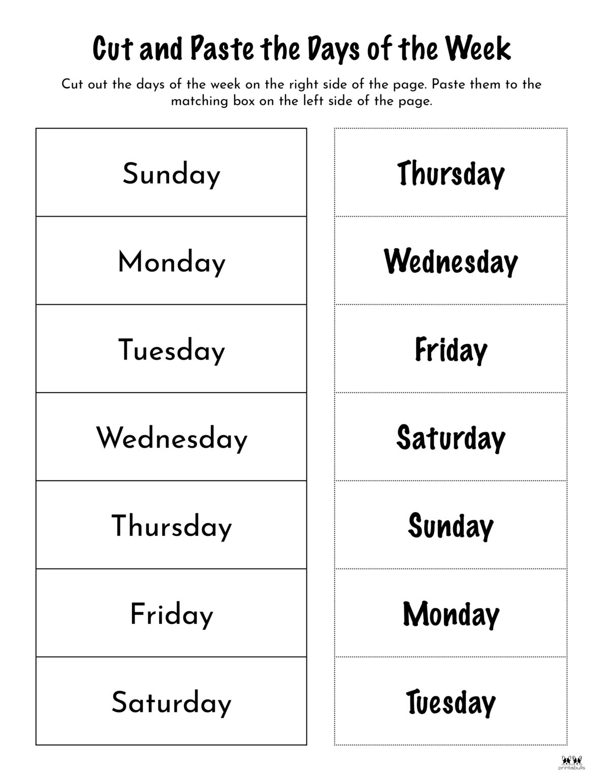 Days Of The Week Printable