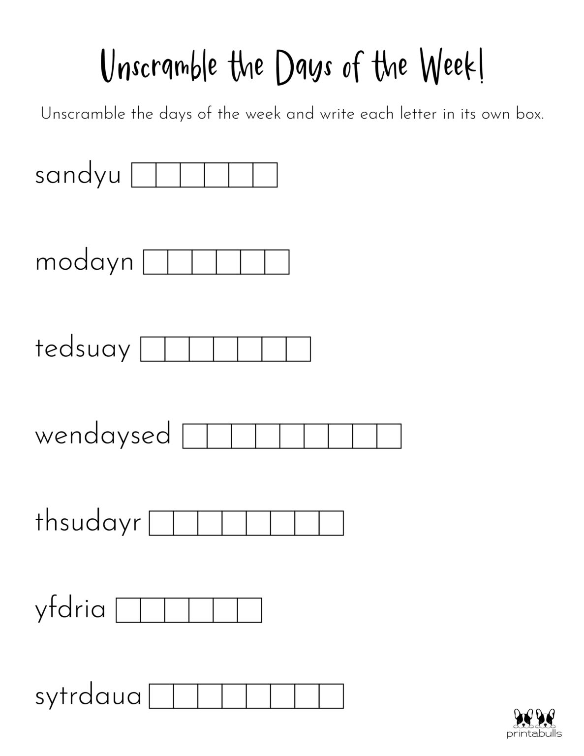 Days of the Week Worksheets & Printables - 50 Free Pages | Printabulls