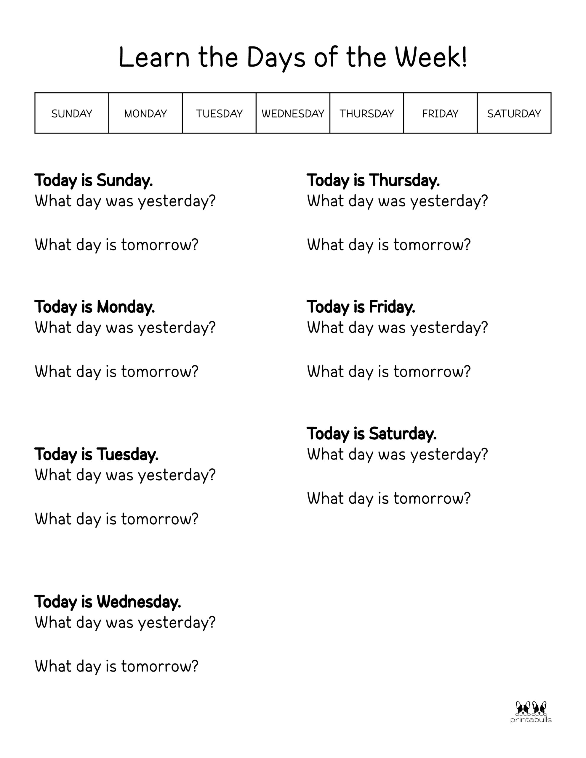 Days of the Week Worksheets & Printables - 50 Free Pages | Printabulls