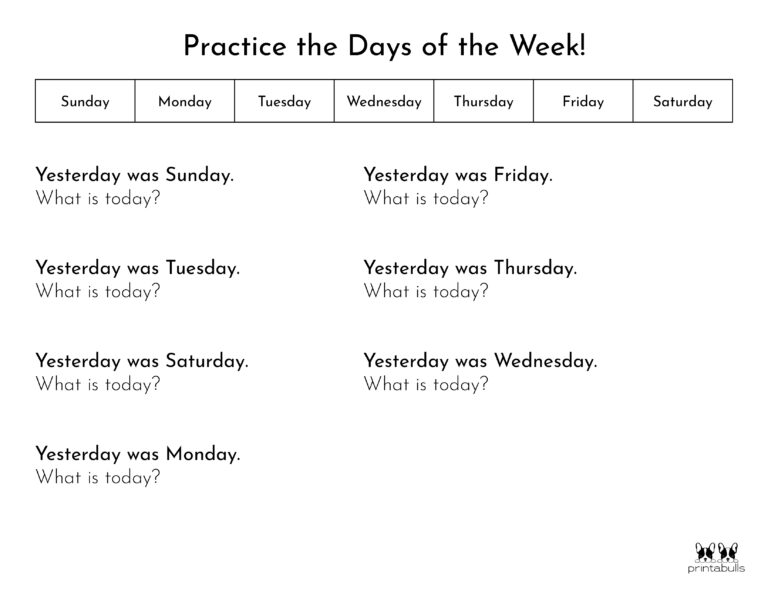 Days of the Week Worksheets & Printables - 50 Free Pages | Printabulls