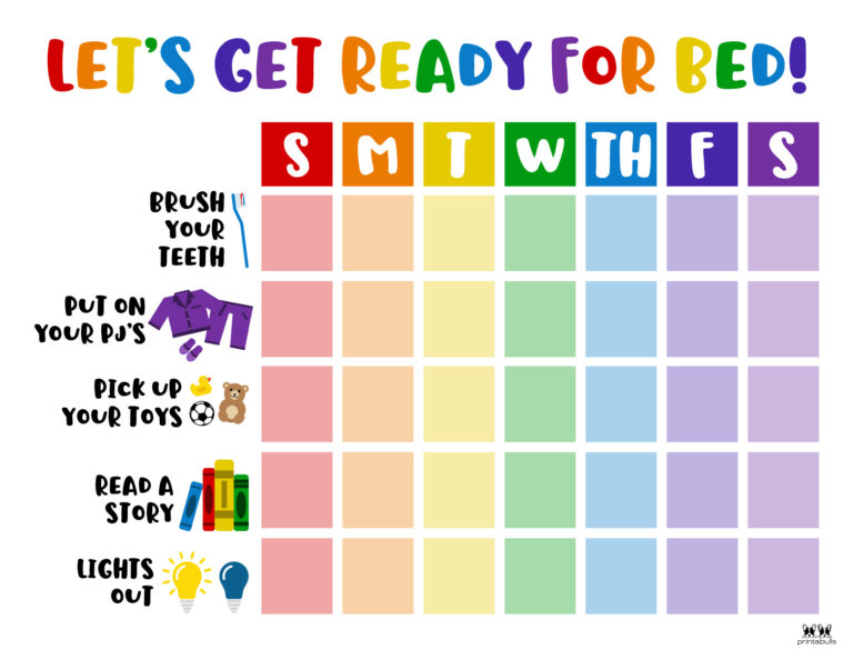 Bedtime Routine Charts - 20 FREE Printables | Printabulls