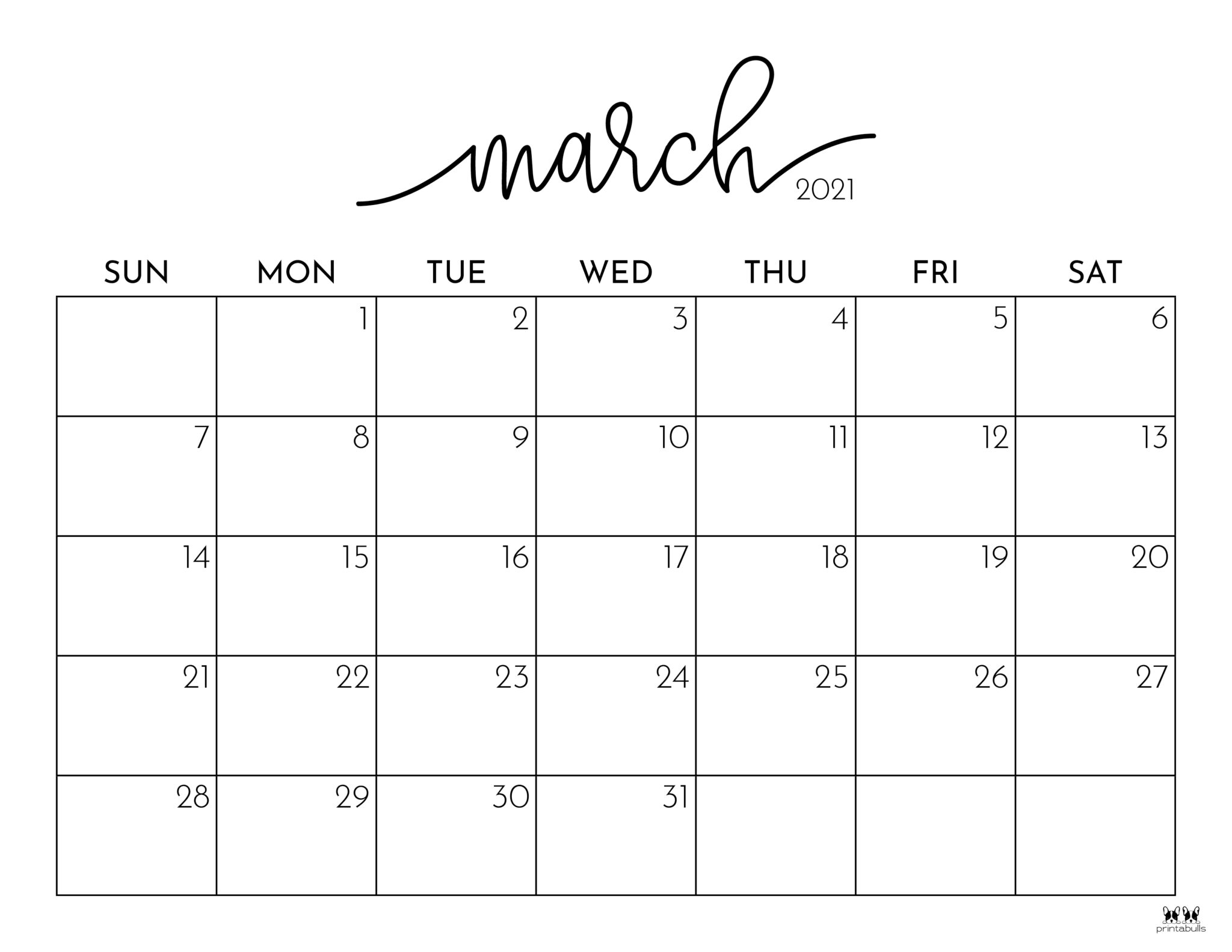 March 2021 Calendars - Free Printables | Printabulls