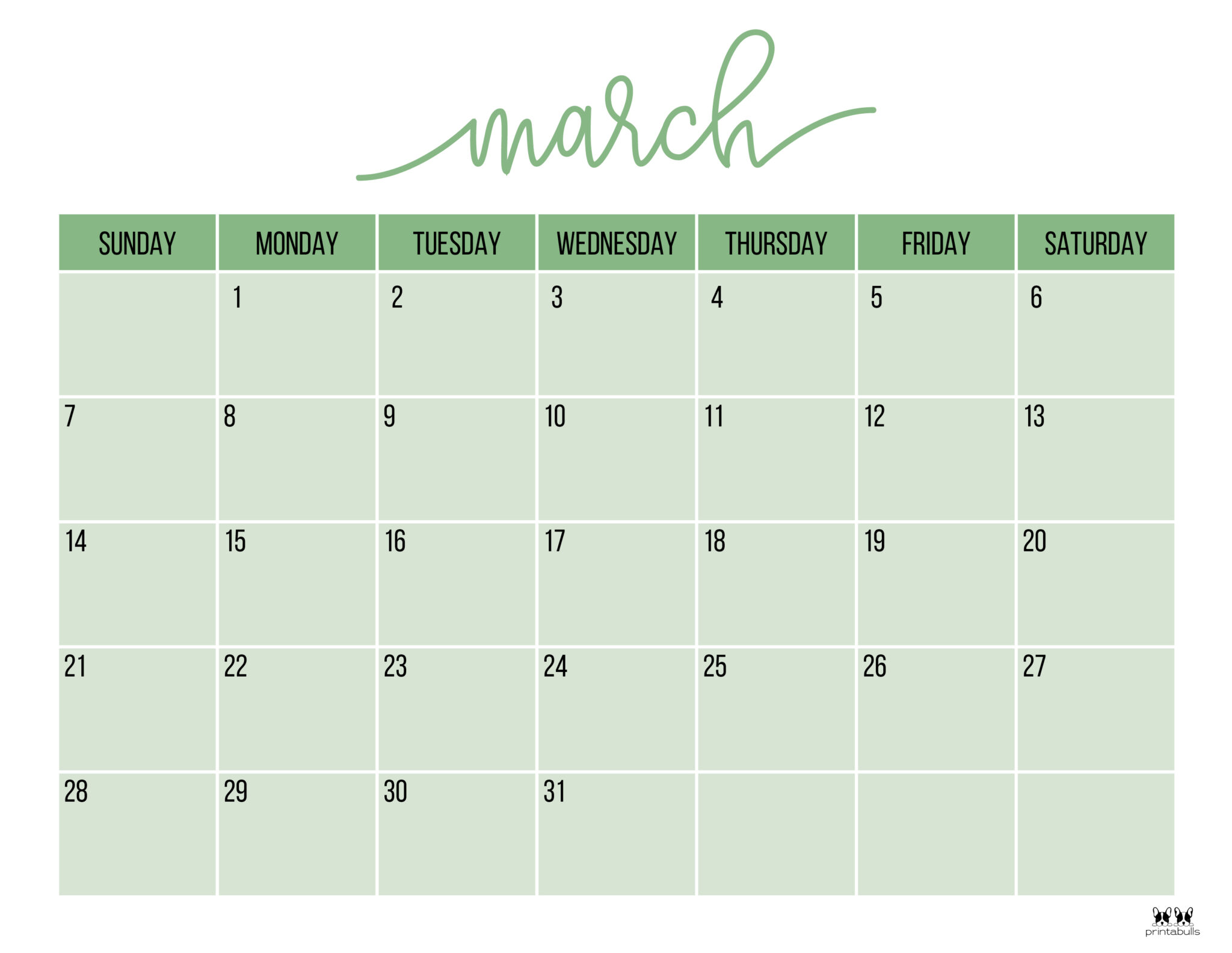 March 2021 Calendars - Free Printables | Printabulls