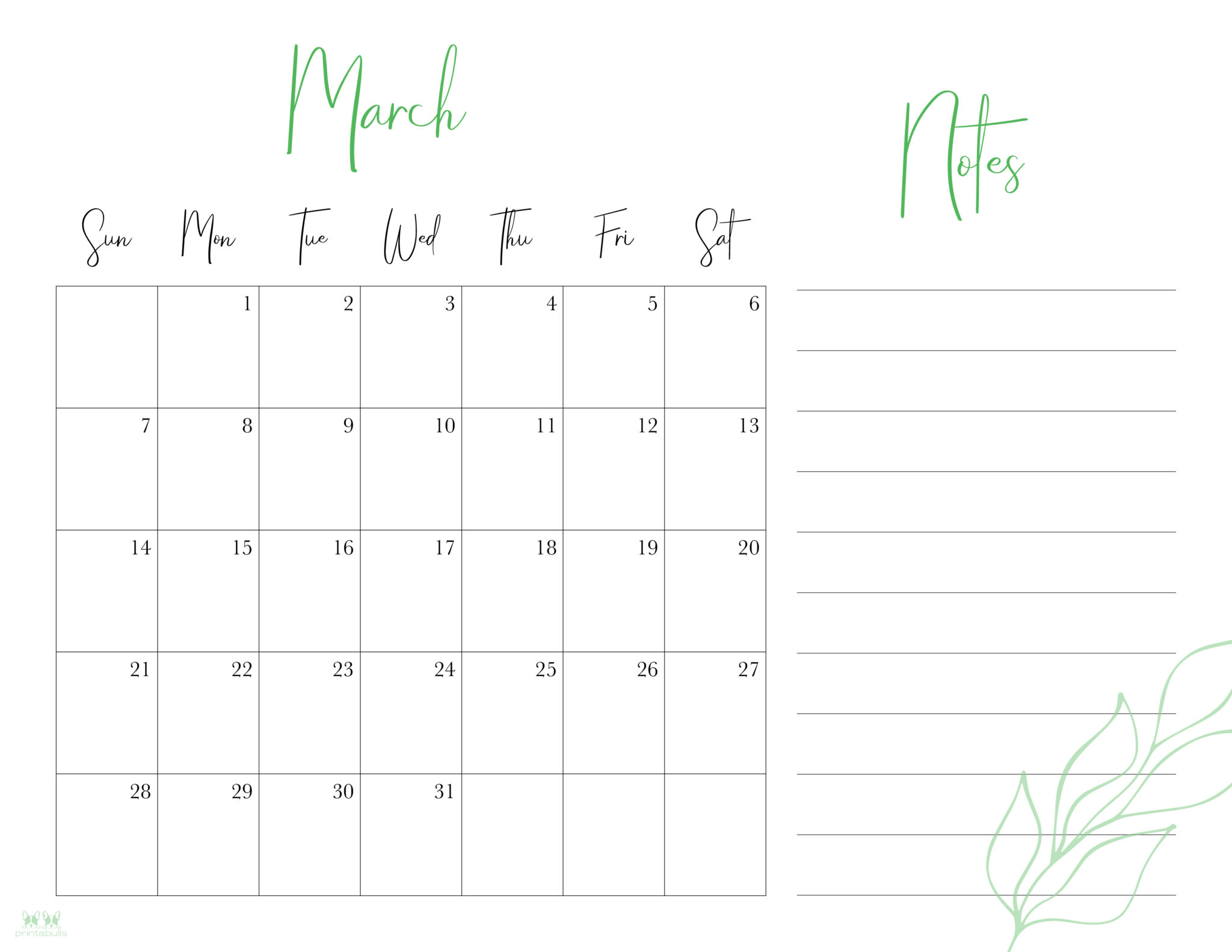 March 2021 Calendars - Free Printables | Printabulls
