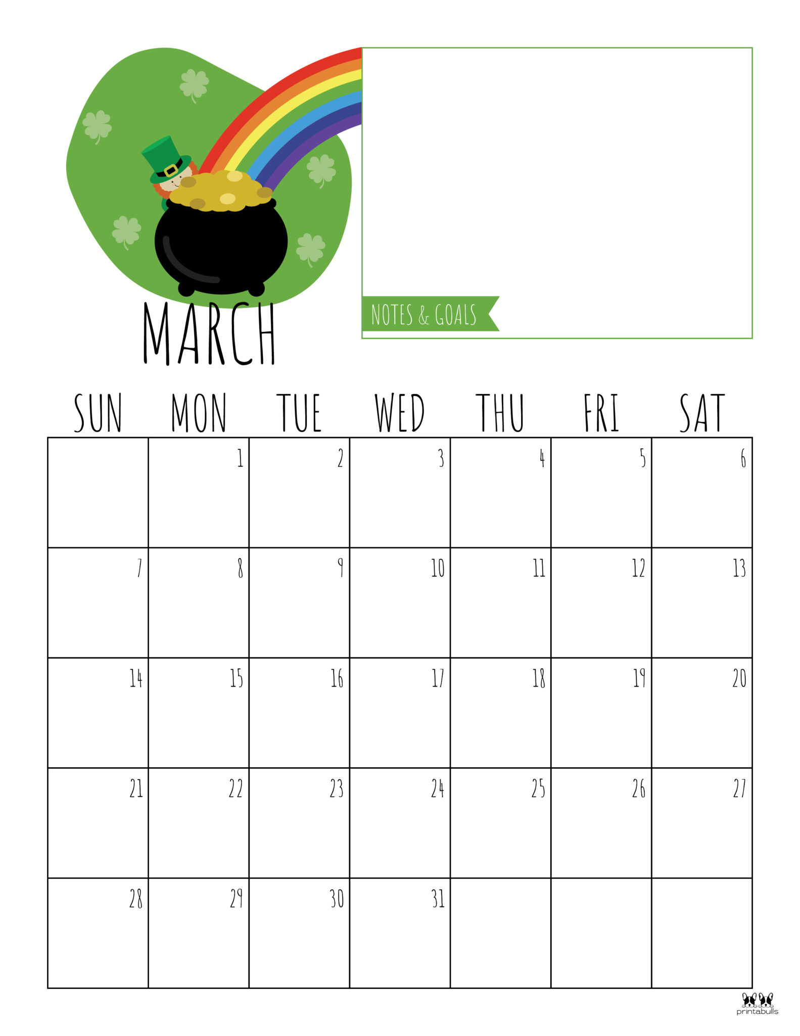 March 2021 Calendars - Free Printables | Printabulls