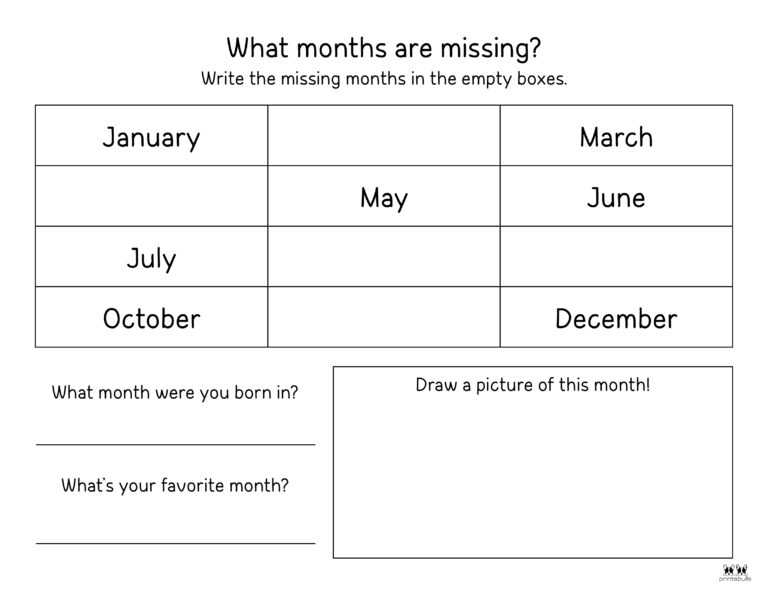 Months of the Year Worksheets & Printables | Printabulls