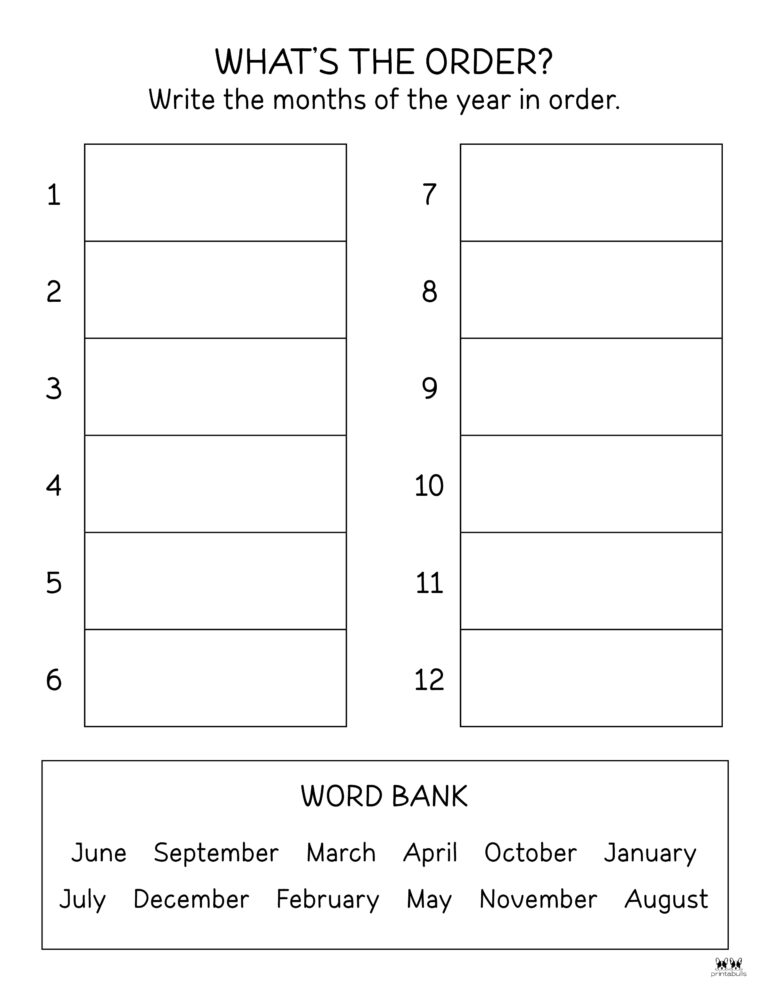 Months of the Year Worksheets & Printables | Printabulls