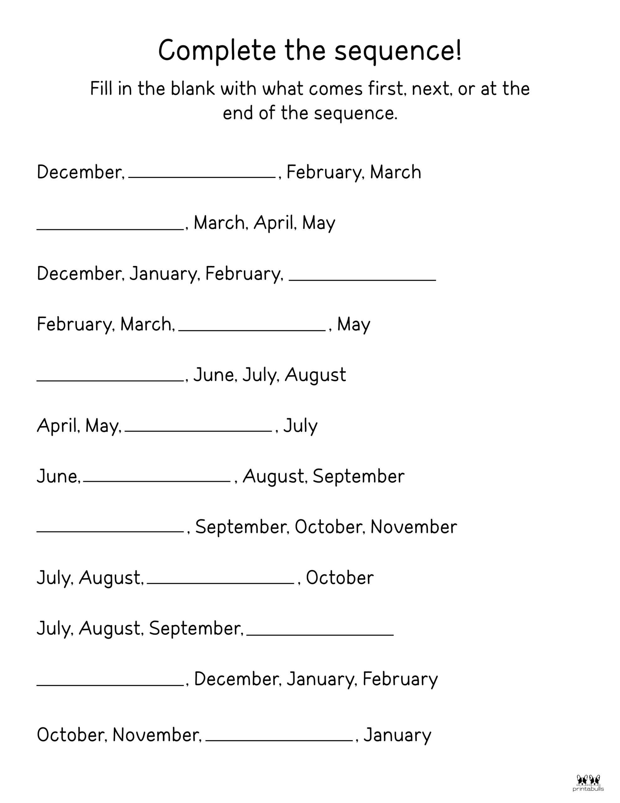 Months of the Year Worksheets & Printables | Printabulls