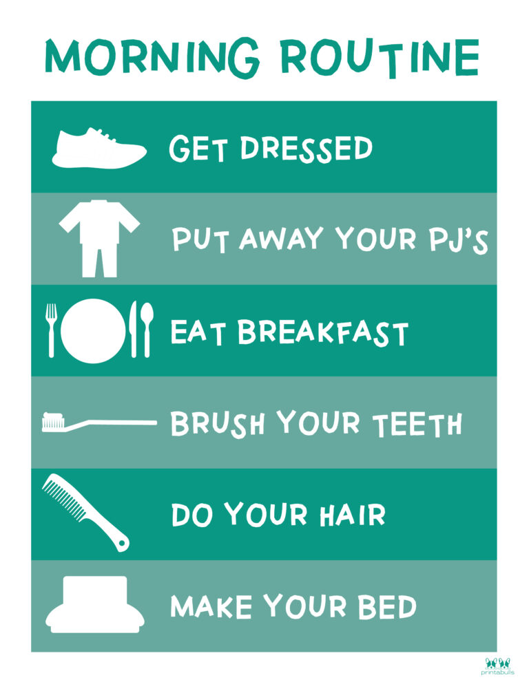 Morning Routine Charts - 15 Free Printables | Printabulls