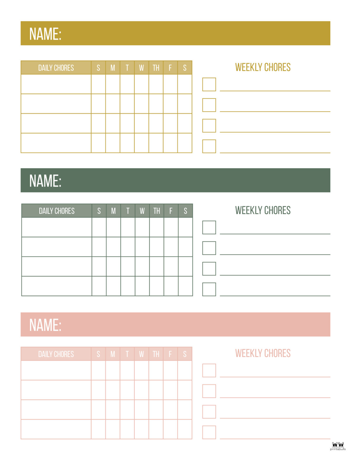 Multiple Children Chore Charts - 10 Free Printable Charts | Printabulls