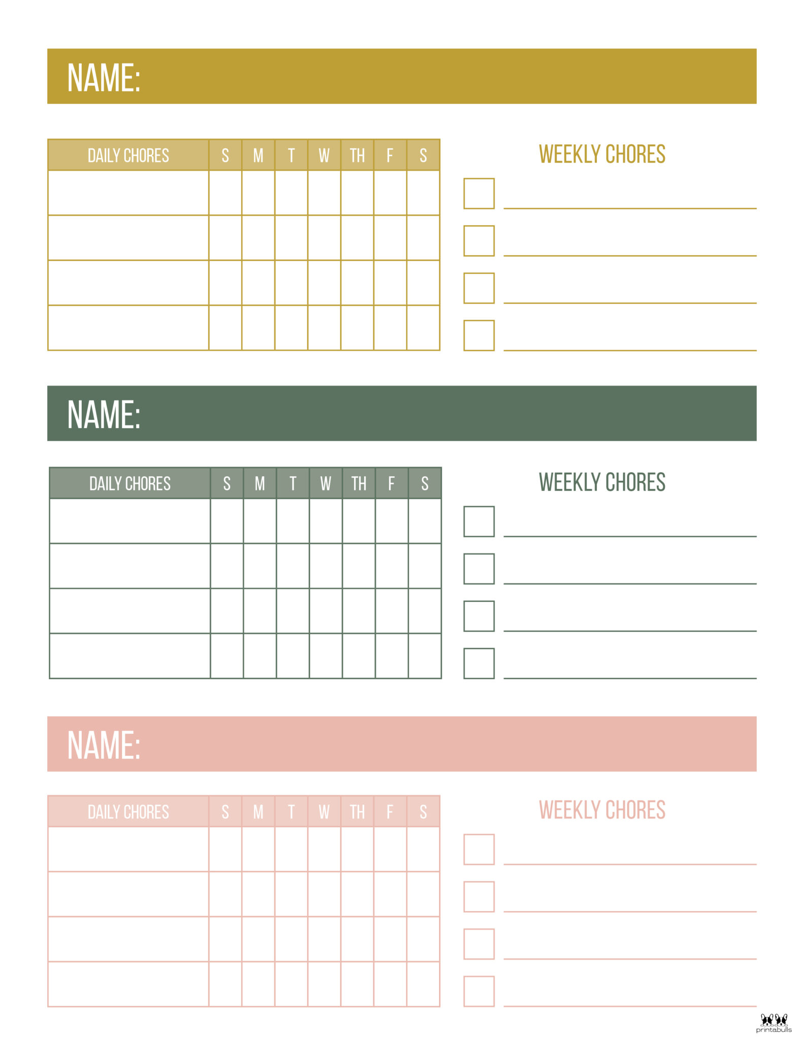 Multiple Children Chore Charts - 10 Free Printable Charts | Printabulls