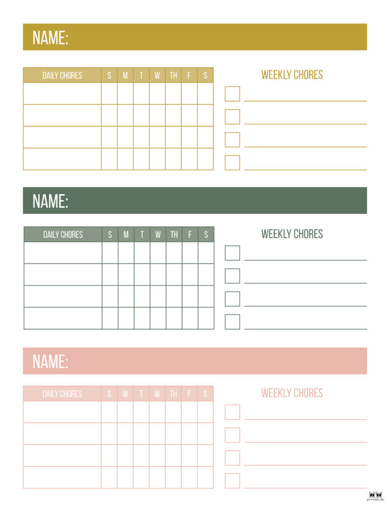Multiple Children Chore Charts - 10 Free Printable Charts | Printabulls