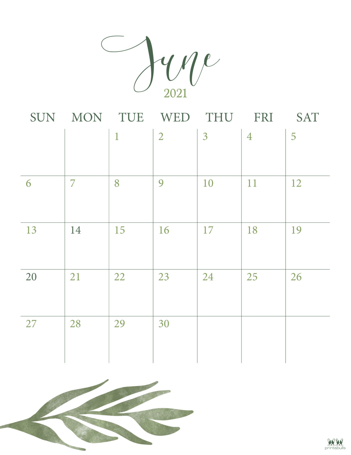 June 2021 Calendars - 15 Free Printables | Printabulls