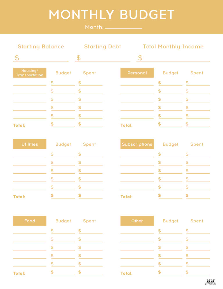 Monthly Budget Planners - 20 FREE Printables | Printabulls