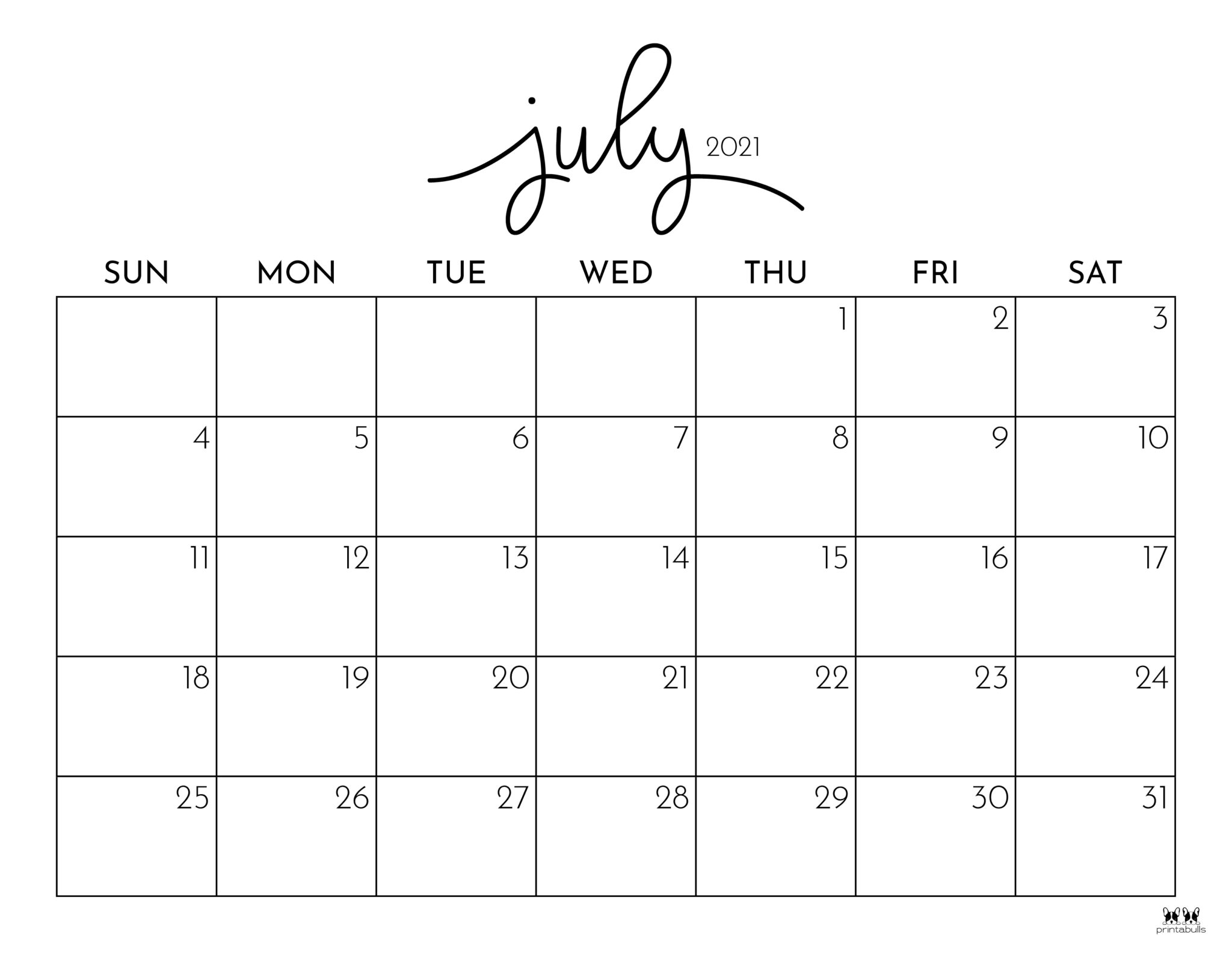 July 2021 Calendars 15 Free Printables Printabulls