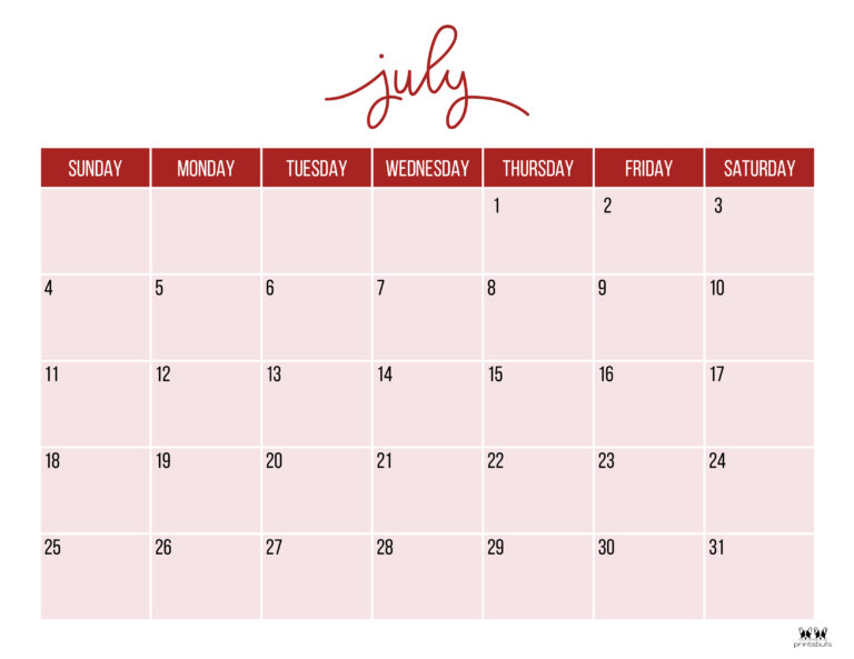 July 2021 Calendars - 15 Free Printables | Printabulls