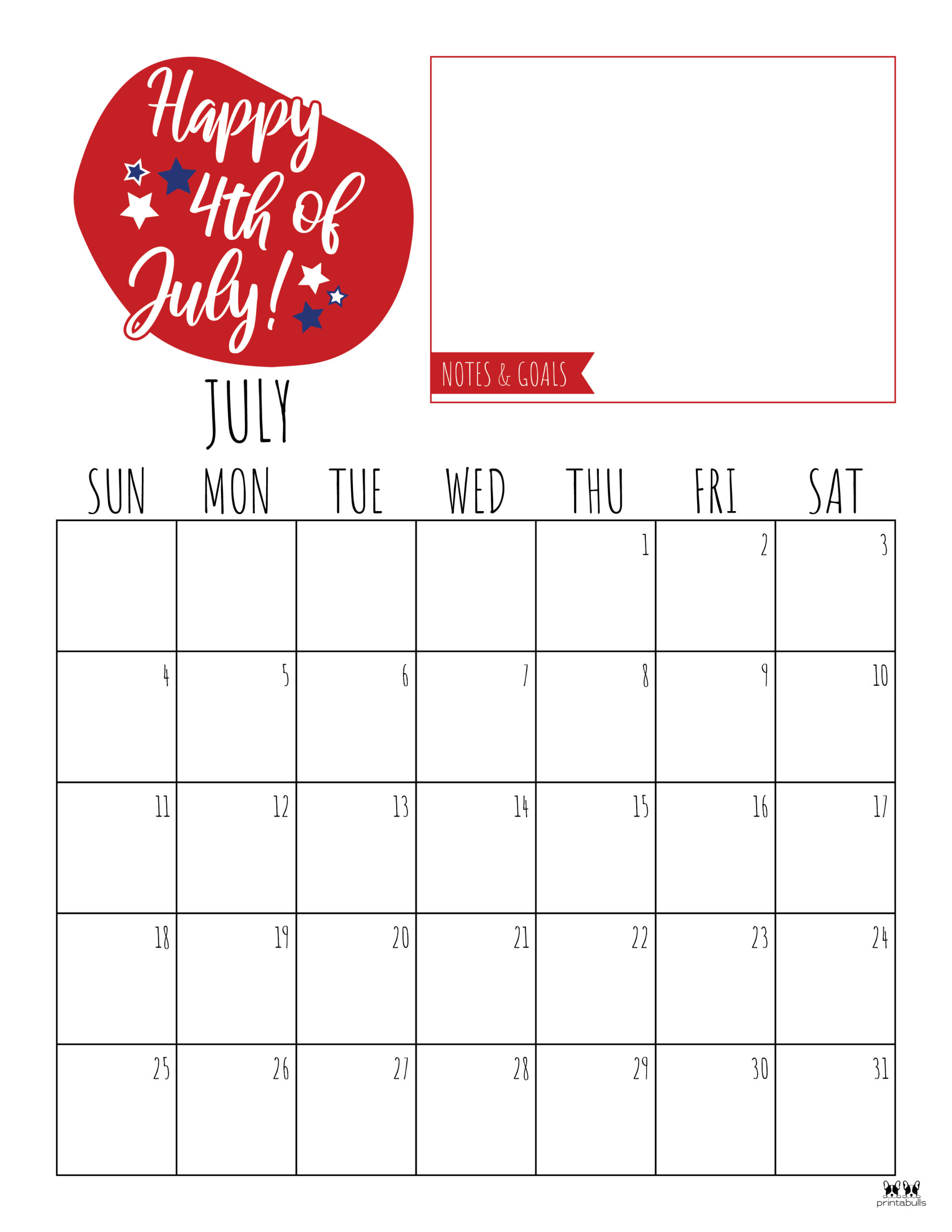 July 2021 Calendars - 15 Free Printables | Printabulls