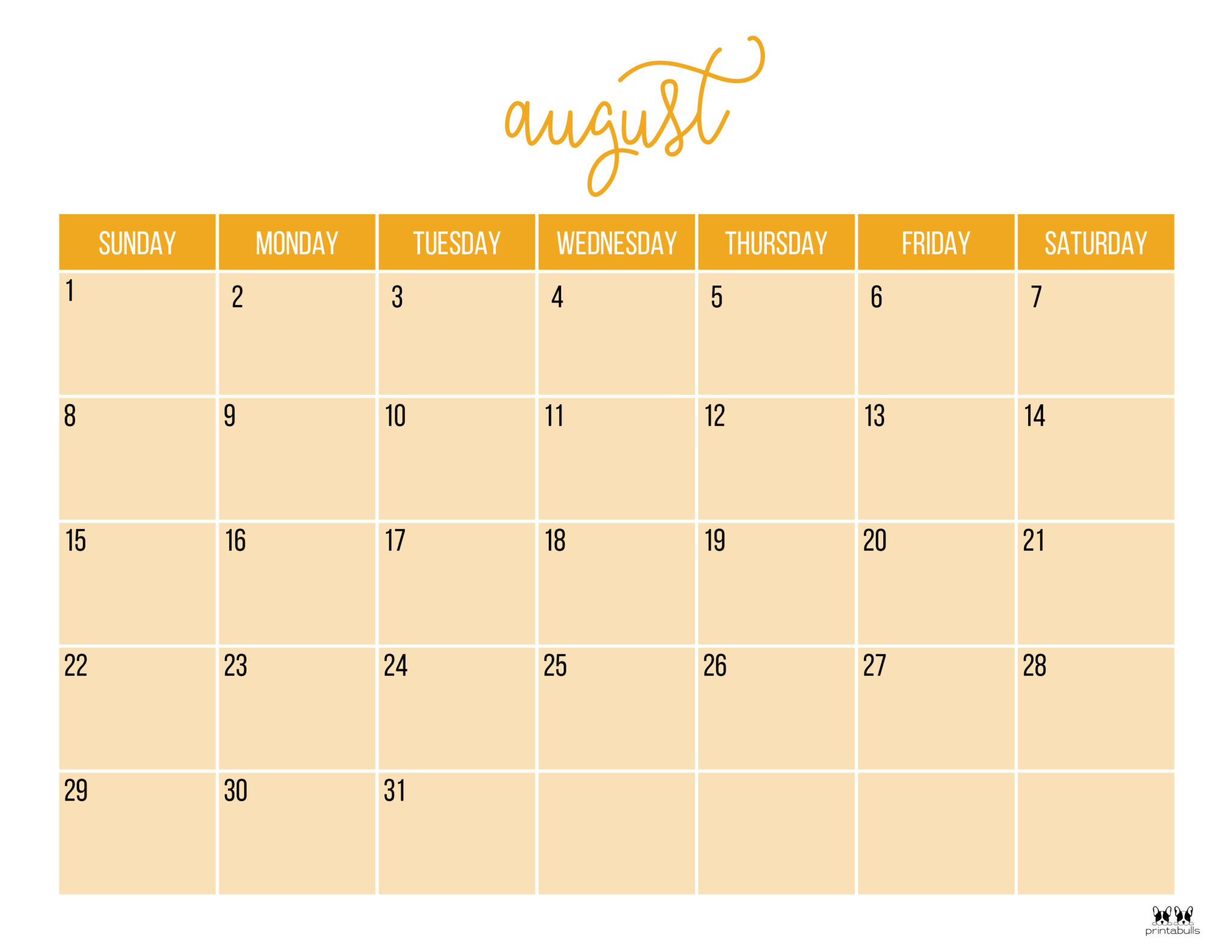 August 2021 Calendars - 15 Free Printables | Printabulls