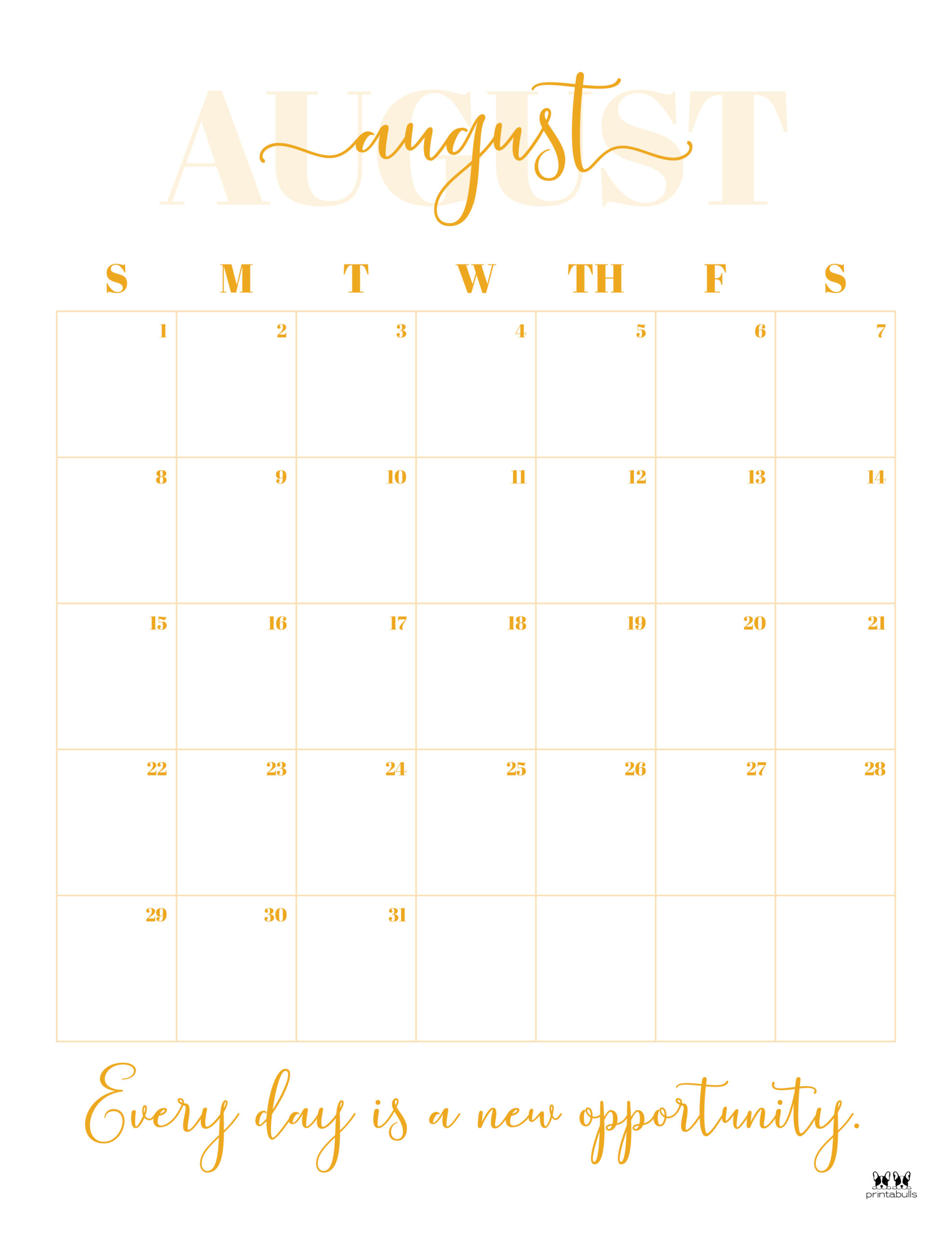 August 2021 Calendars - 15 Free Printables | Printabulls