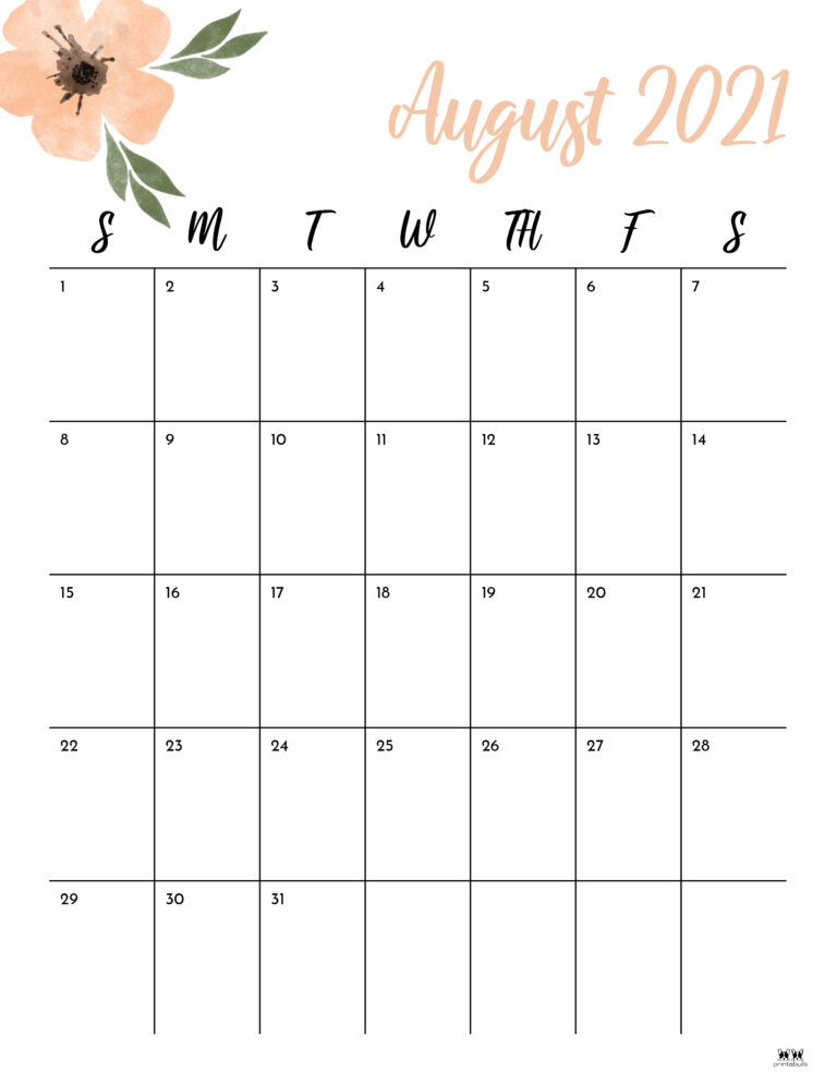 August 2021 Calendars - 15 Free Printables | Printabulls