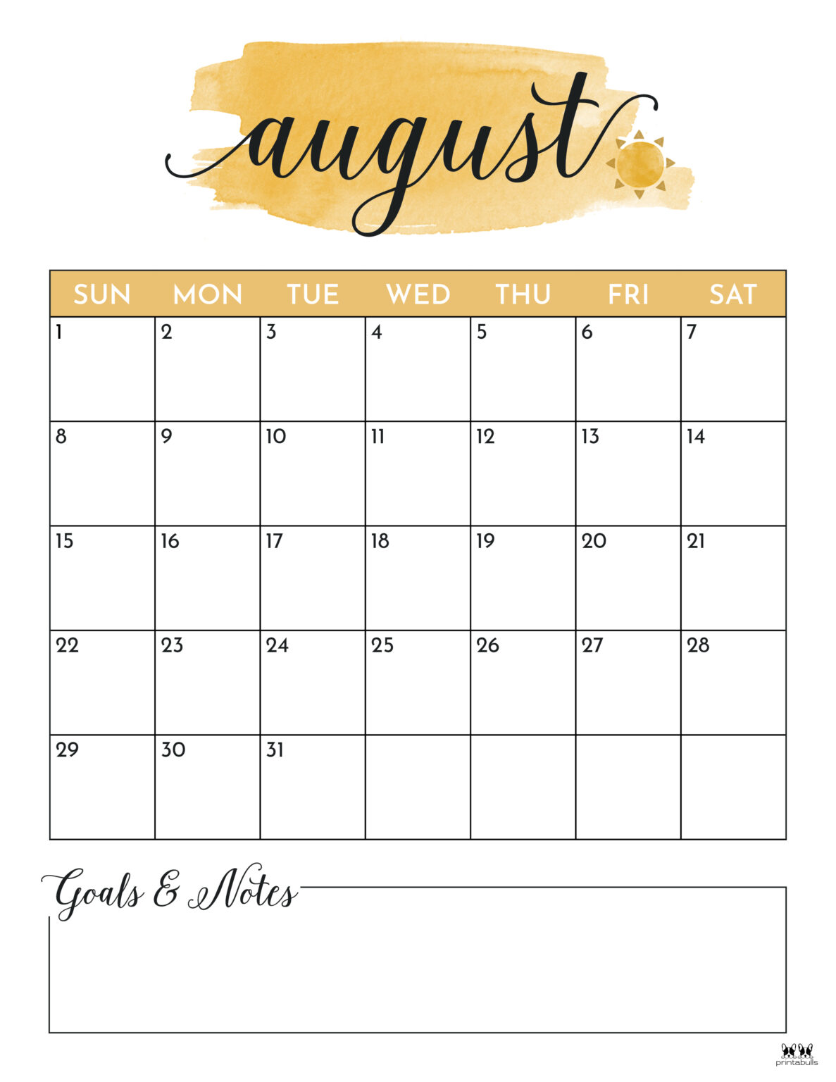 August 2021 Calendars - 15 Free Printables | Printabulls