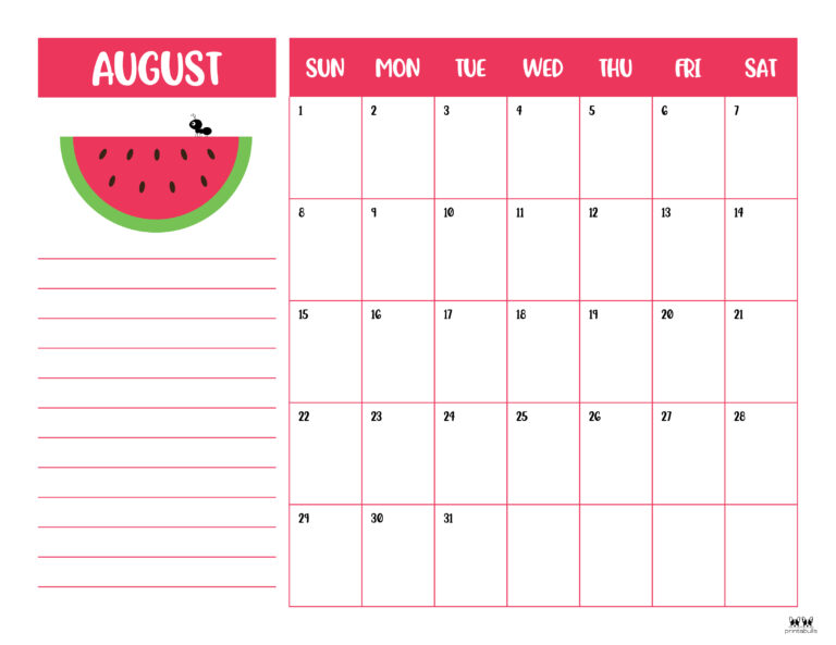 August 2021 Calendars - 15 Free Printables | Printabulls