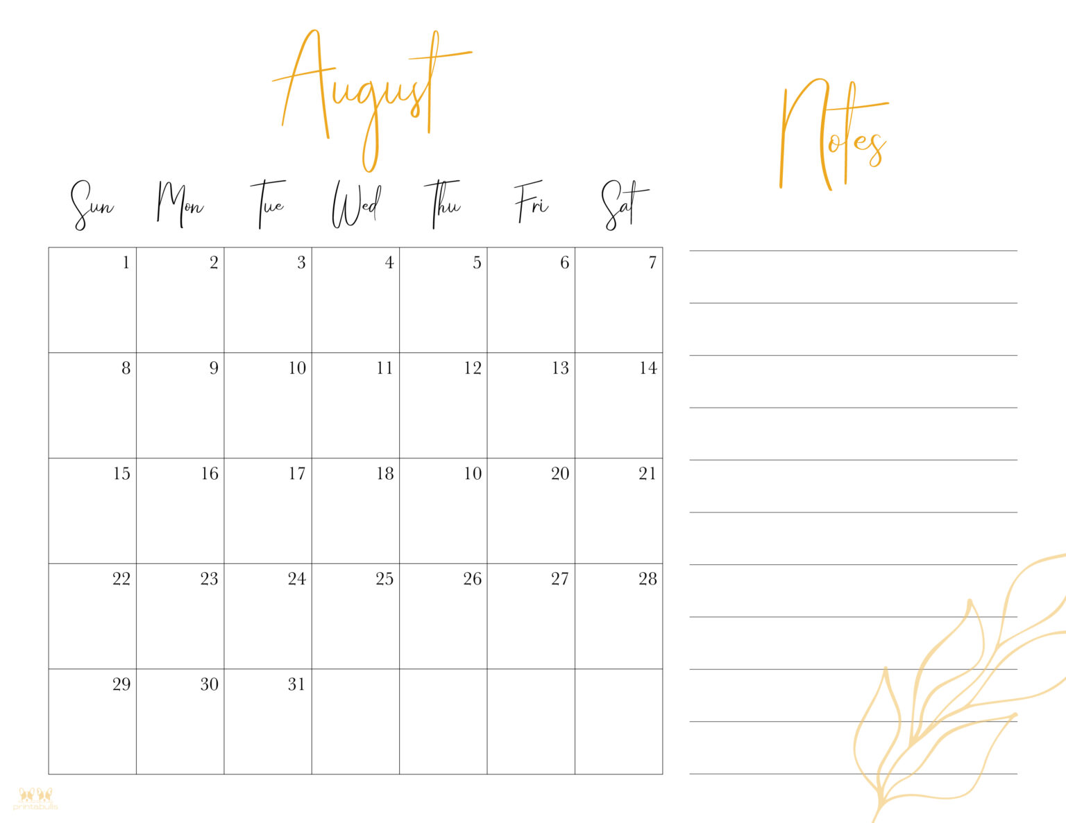 August 2021 Calendars - 15 Free Printables | Printabulls