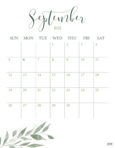 September 2021 Calendars - 15 Free Printables | Printabulls
