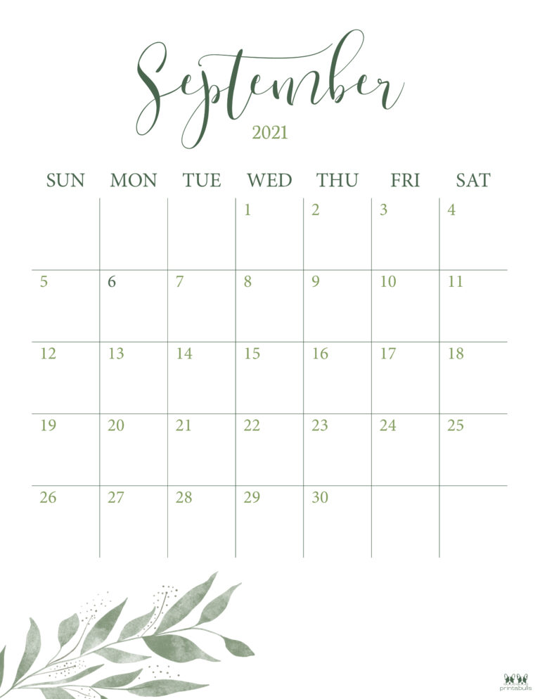 September 2021 Calendars - 15 Free Printables | Printabulls