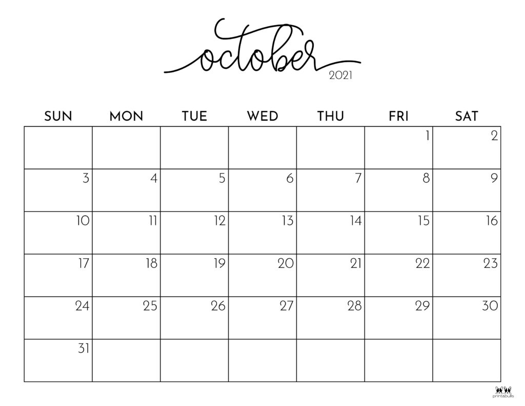 October 2021 Calendars 15 FREE Printables Printabulls