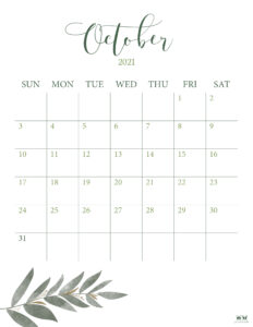 October 2021 Calendars - 15 FREE Printables | Printabulls