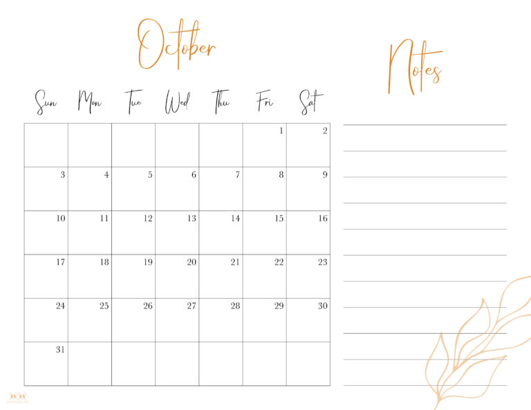 October 2021 Calendars - 15 FREE Printables | Printabulls