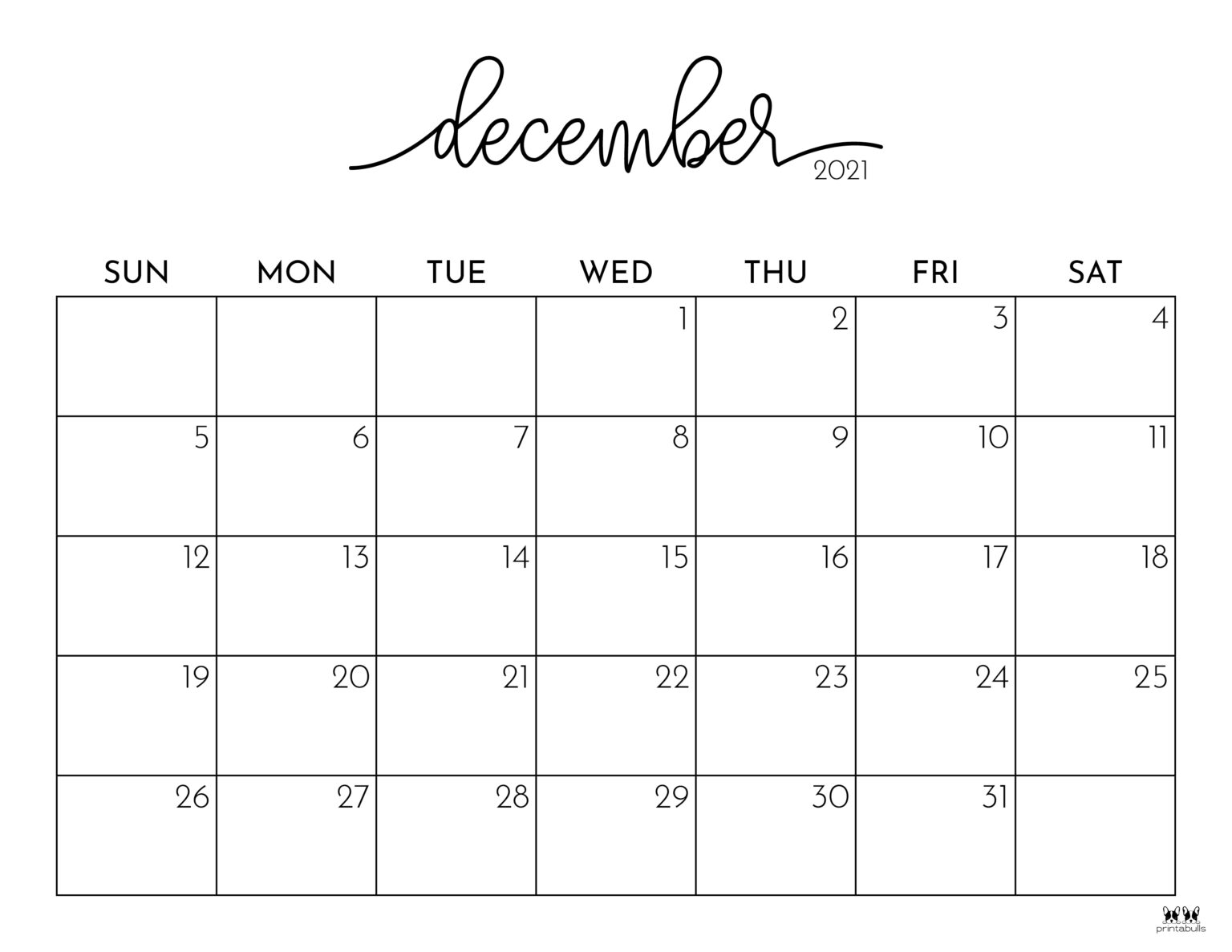 December 2021 Calendars - 15 FREE Printables | Printabulls