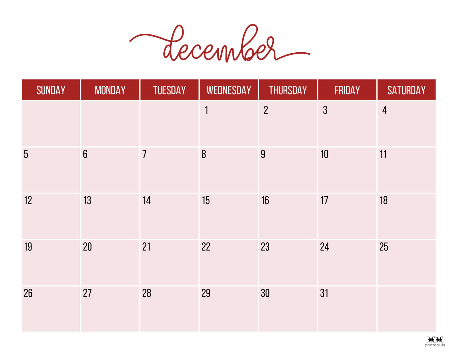 December 2021 Calendars - 15 FREE Printables | Printabulls